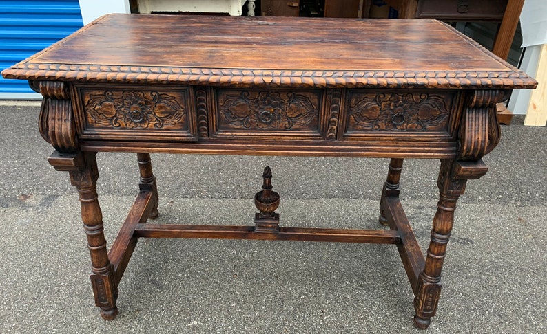 Antique Spanish 19th C Highly Carved Library Table Tressle - Etsy