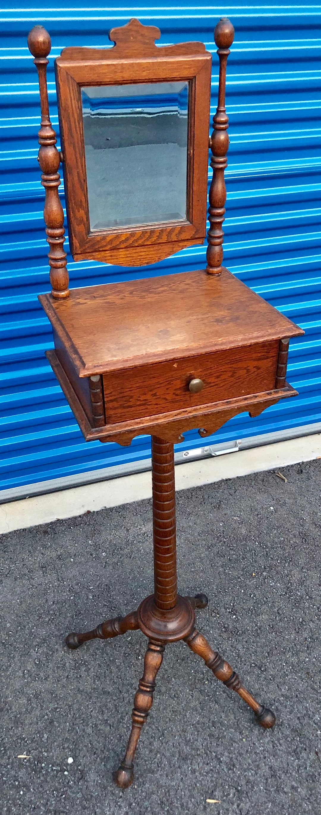 Antique American Solid Oak Shaving Stand Beveled Mirror 17w16d61h ...