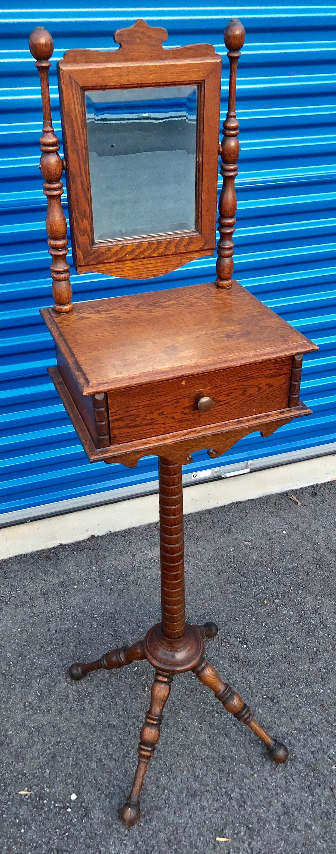 Antique American Solid Oak Shaving Stand Beveled Mirror - Etsy