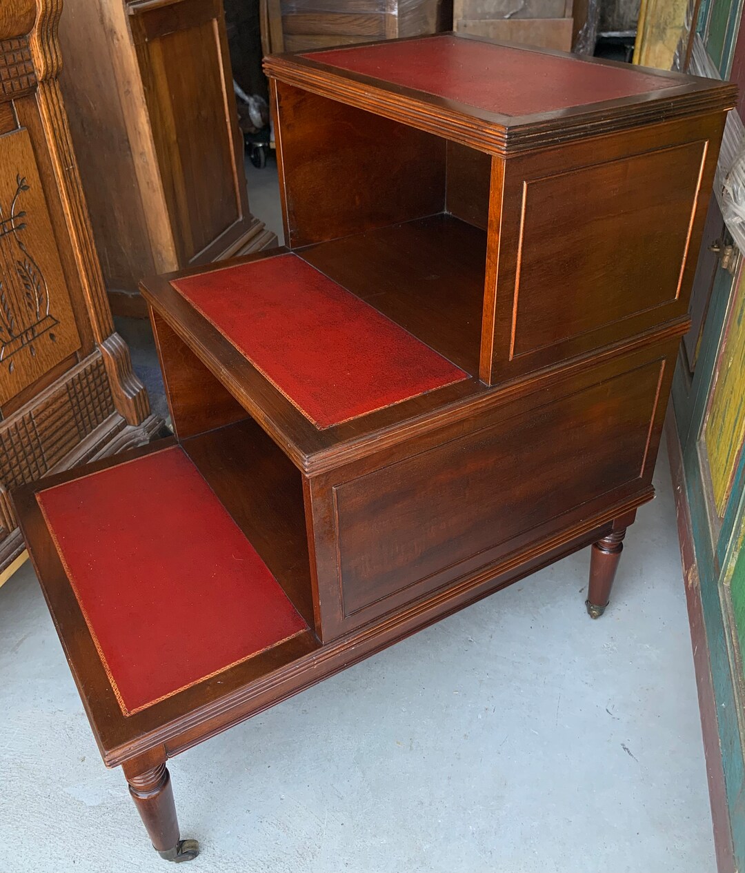Antique Walnut or Mahogany Bed Steps Red Leather Tops Grand Rapids MI ...
