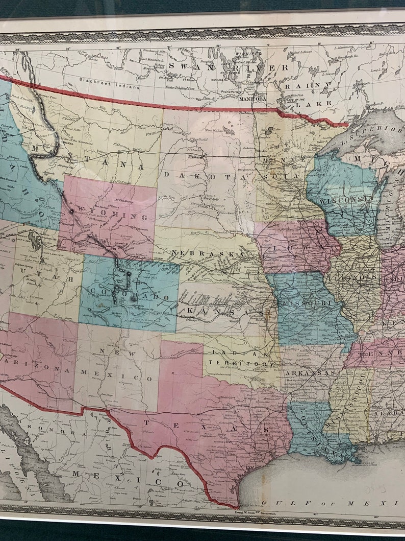 Antique 1876 Railroad Map Usa Original Hand Colored With - Etsy