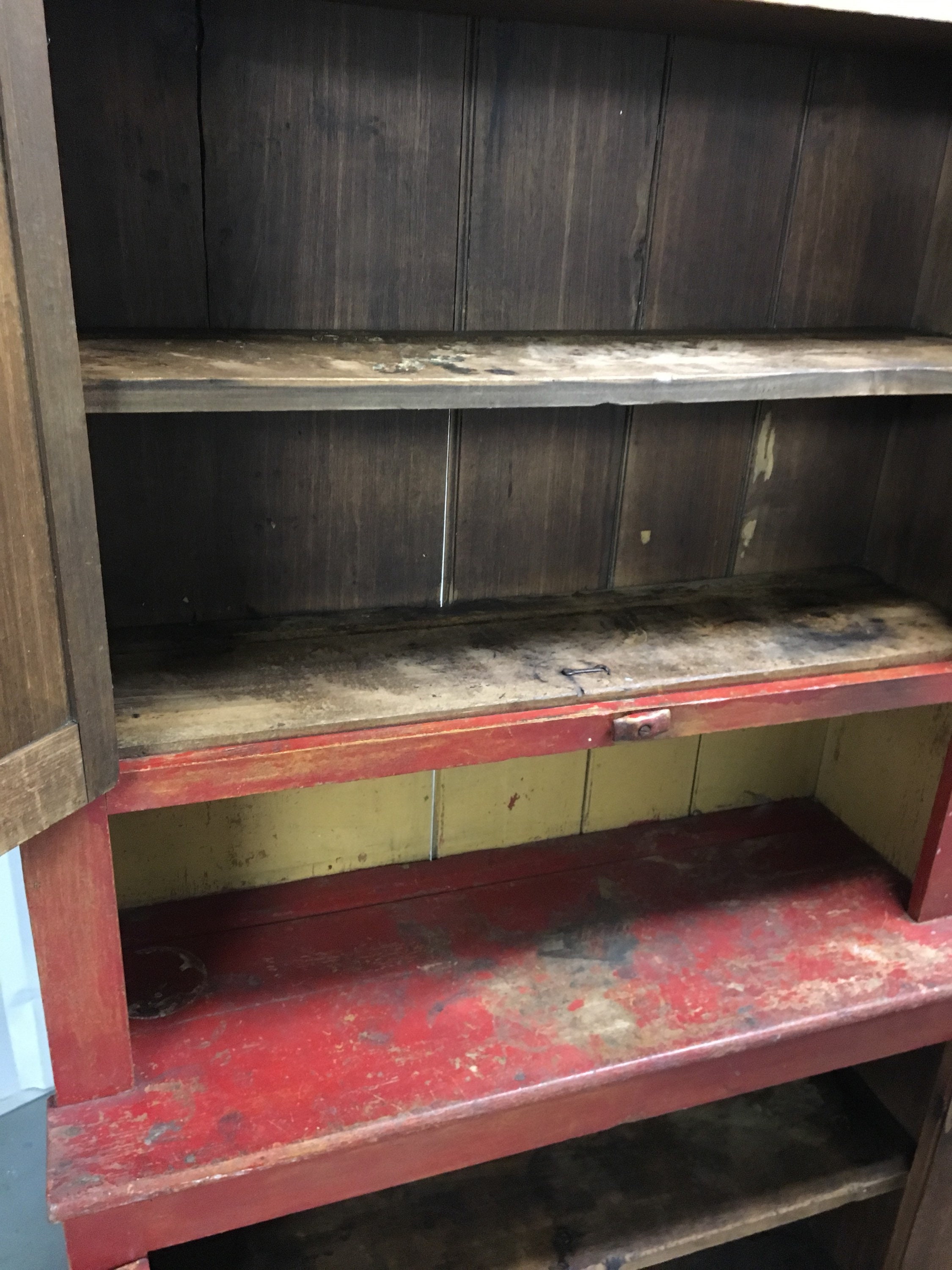 Primitive Red Stepback Kitchen Cupboard One Piece 42w16d12d29.5h77h ...