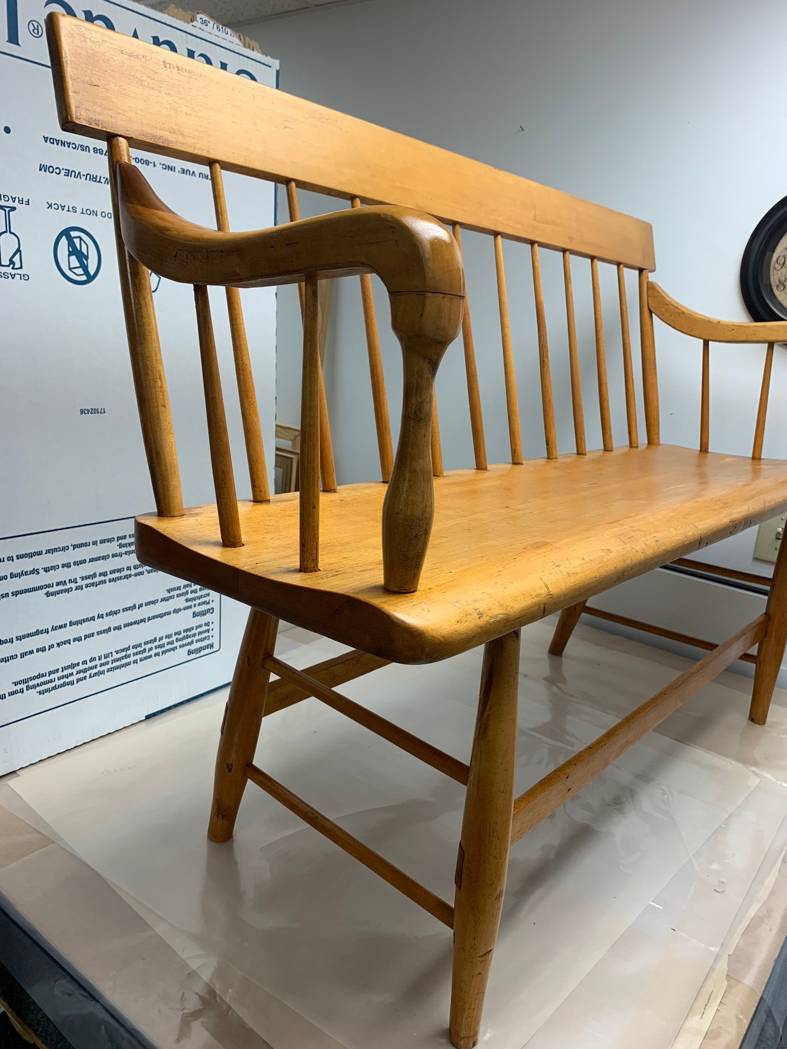 American 19th Century Spindleback Deacons Bench Light Colored Stain ...