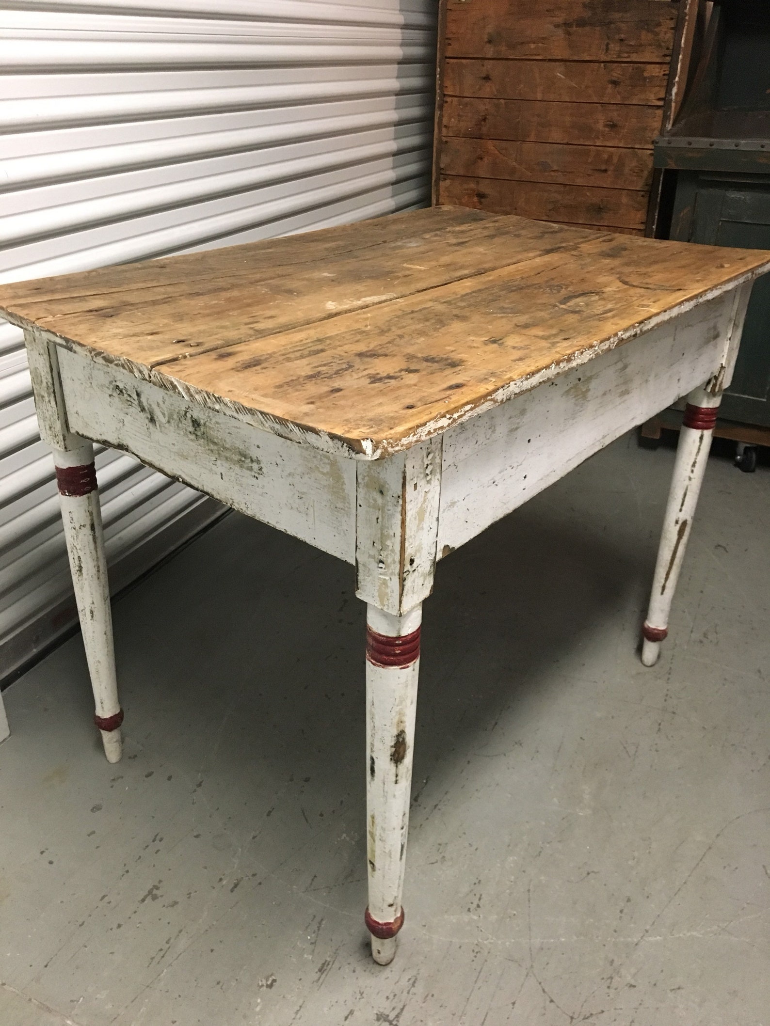 Primitive White Red Painted Kitchen Work Table 23h30h25d38w - Etsy