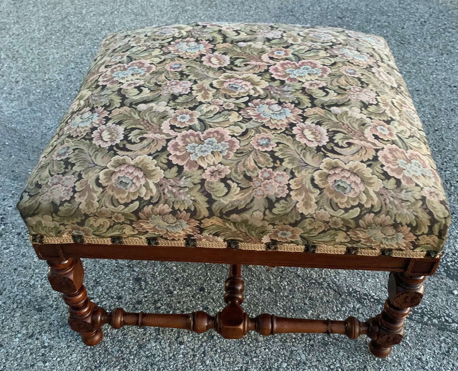 Antique Large French Carved Walnut Foot Stool Floral Fabric - Etsy