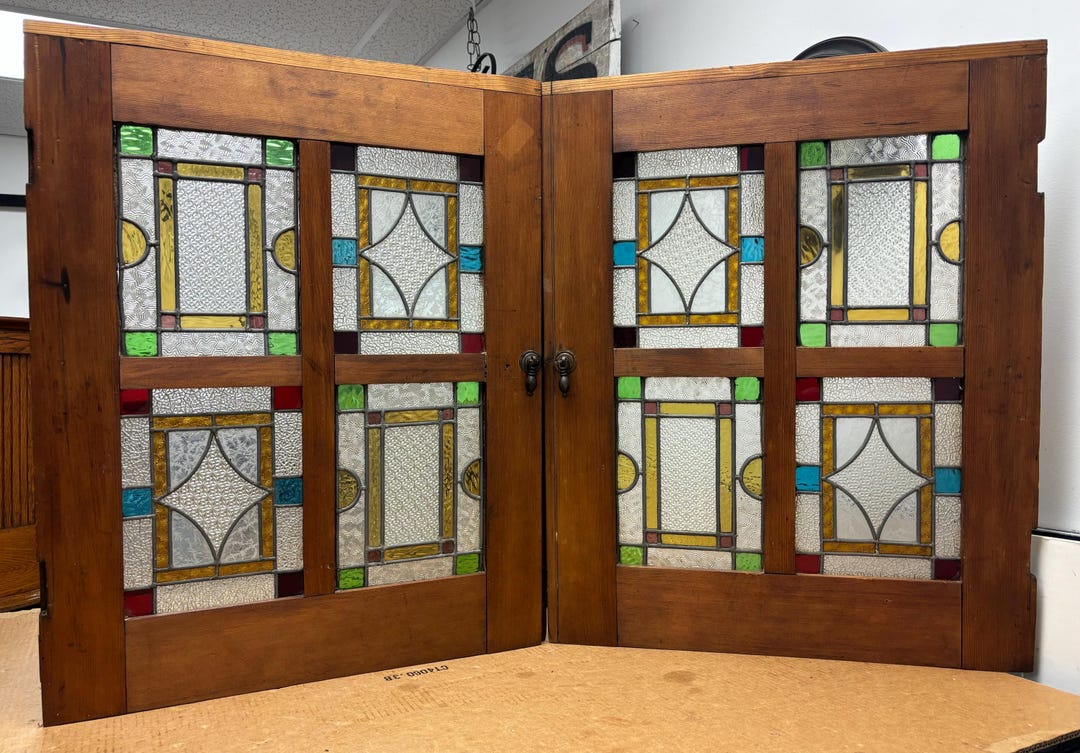 Antique Chicago Beautiful Stained Glass Windows Doors Set of Two 26.75h21.5w.75d Shipping is Not ...