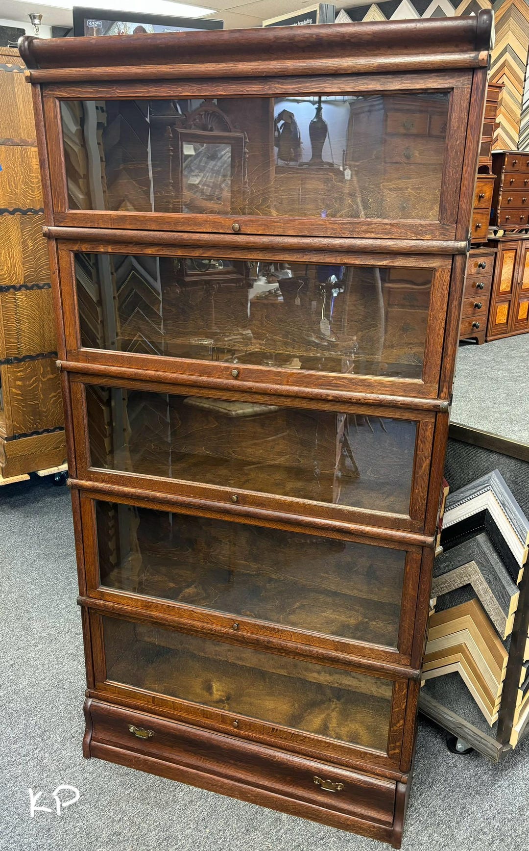 Antique Globe Tiger Oak Barrister Bookcase Five Section With Drawer ...
