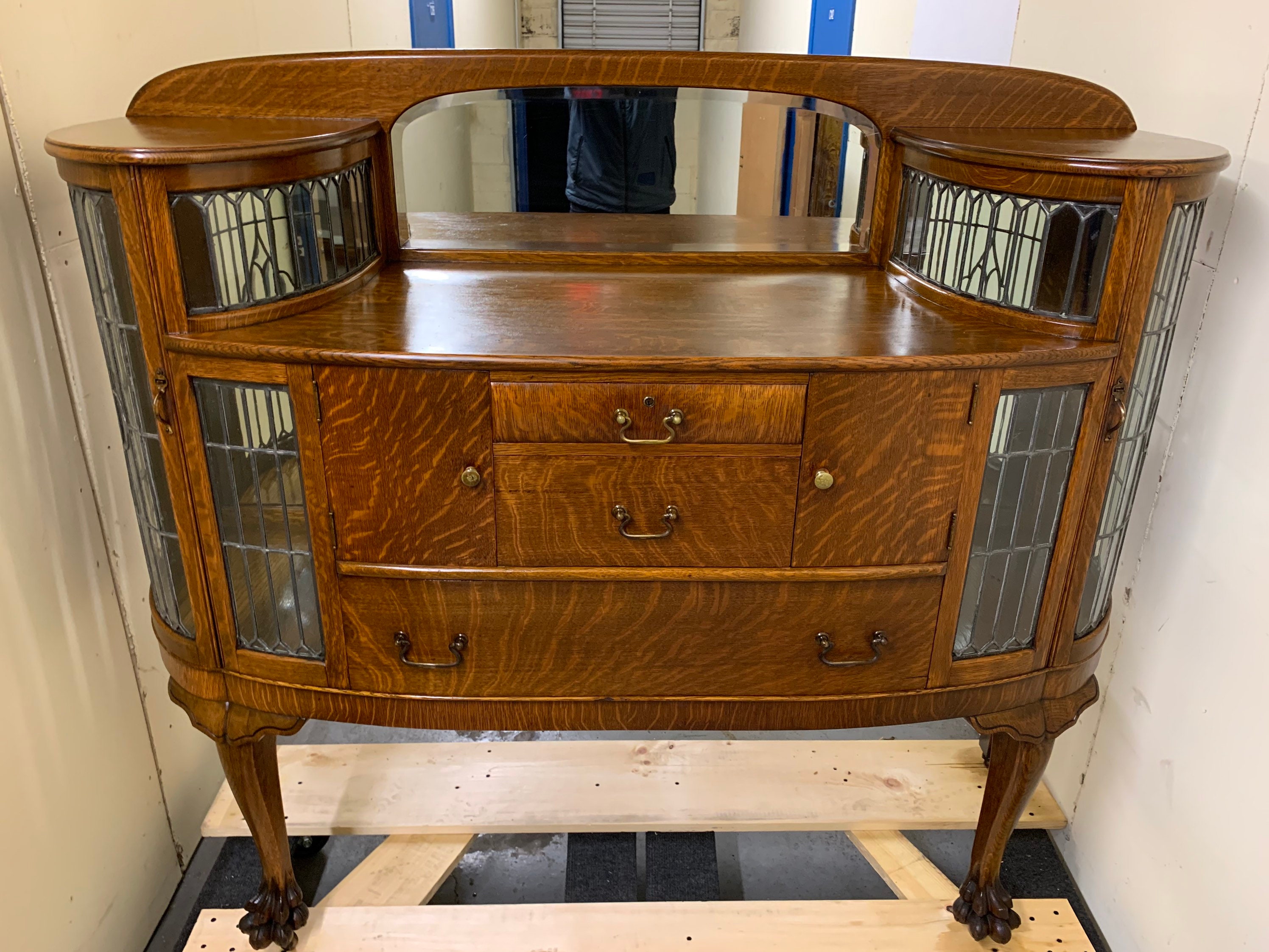 Stunning American Solid Oak Leaded Glass Sideboard Server Buffet Display 40.5h52.5h21d59w Shipping is Not Free Etsy