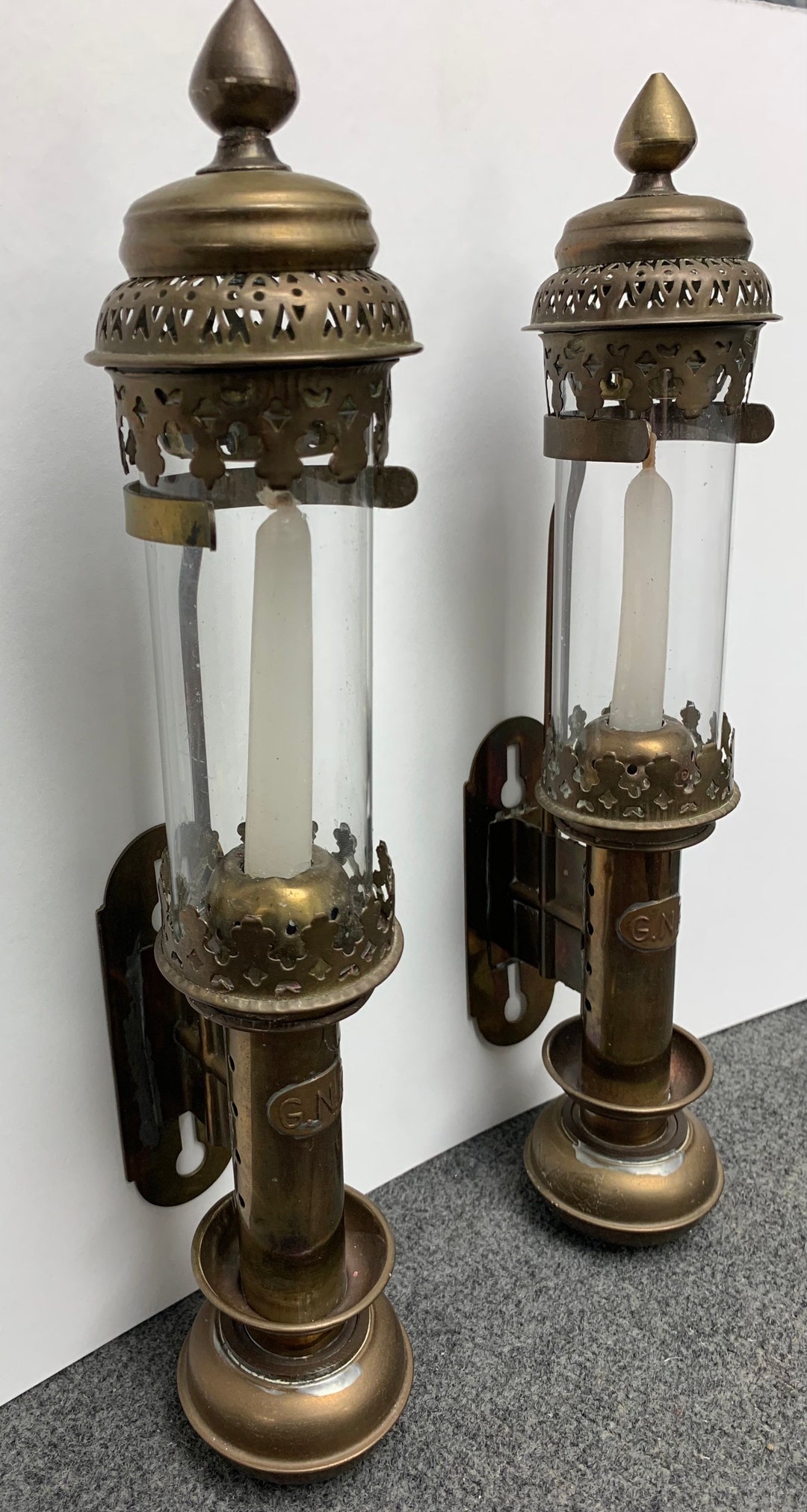 Antique Brass GNR Railroad Car Wall Sconces Candle Holders 4d3w14.5h ...