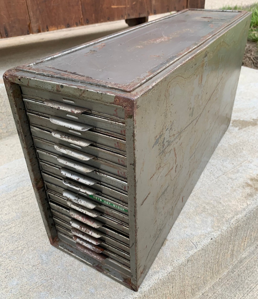 Mid Century Antique Industrial Metal 14 Drawer Storage Bin File Cabinet ...