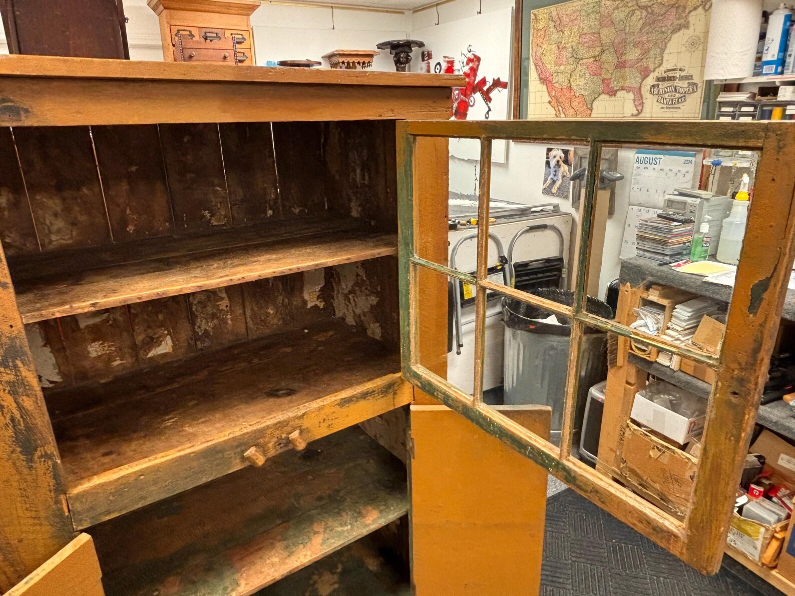 Beautiful Primitive Ohio Amish Country Mustard Painted Cupboard 24D39 ...