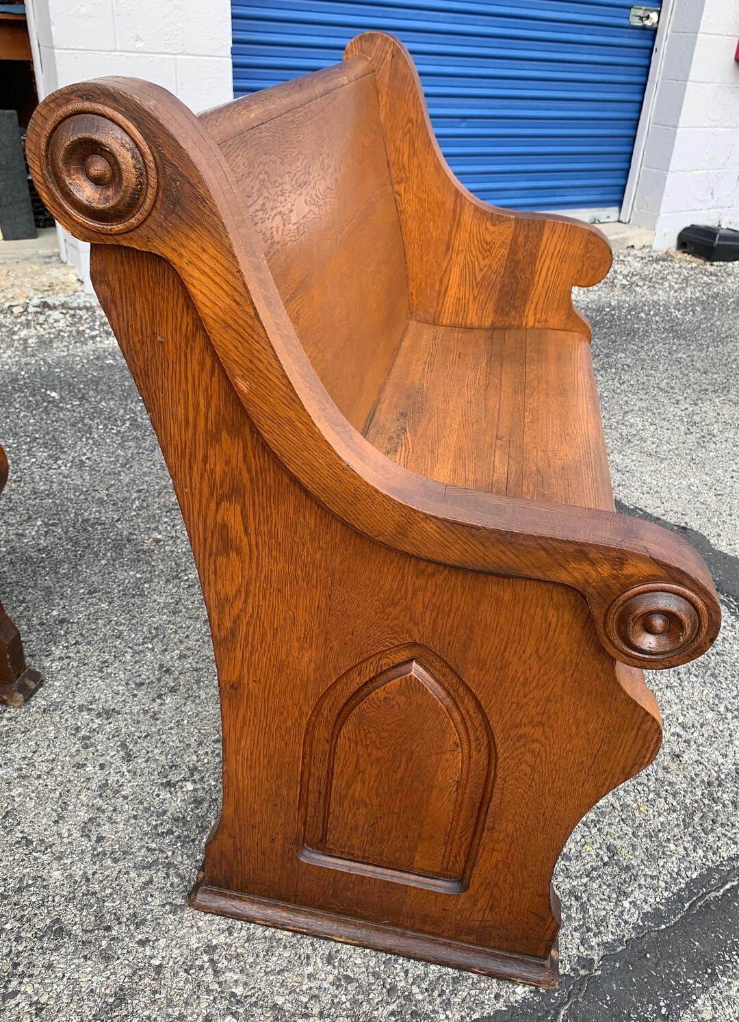 2 New York Solid Oak Church Pews Benches W/ Book Racks 49w44w22d15.5d36 ...