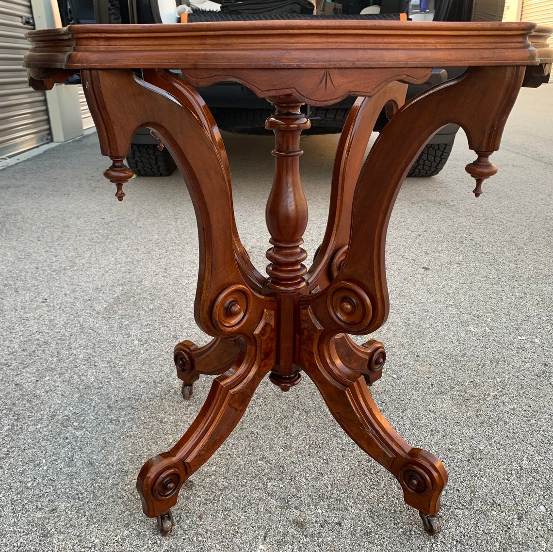 Antique Victorian Walnut Marble Turtle Top Table 29W22D29H Shipping is ...
