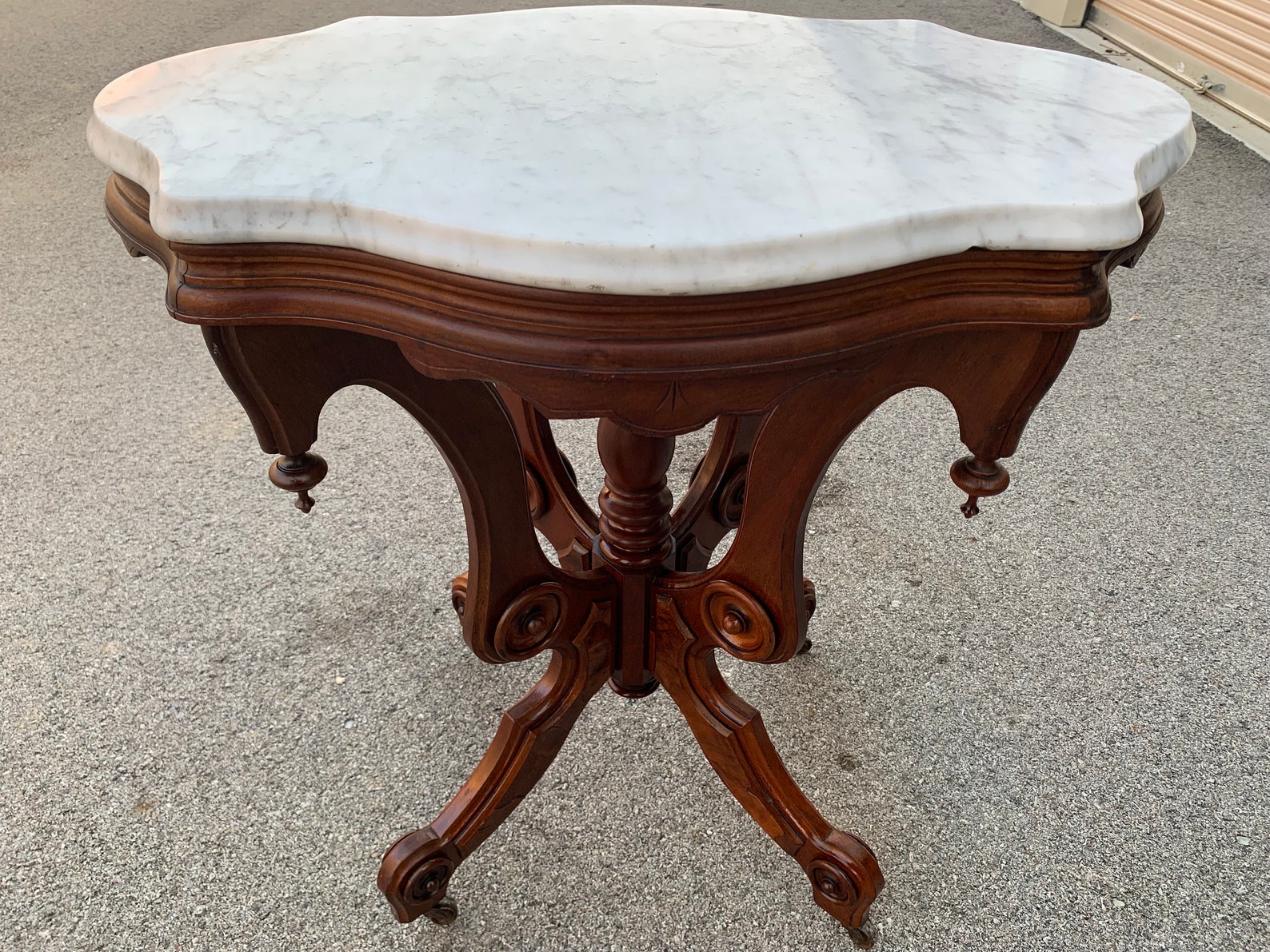 Antique Victorian Walnut Marble Turtle Top Table 29W22D29H Shipping is ...