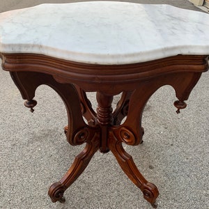 Antique Victorian Walnut Marble Turtle Top Table 29W22D29H Shipping is ...