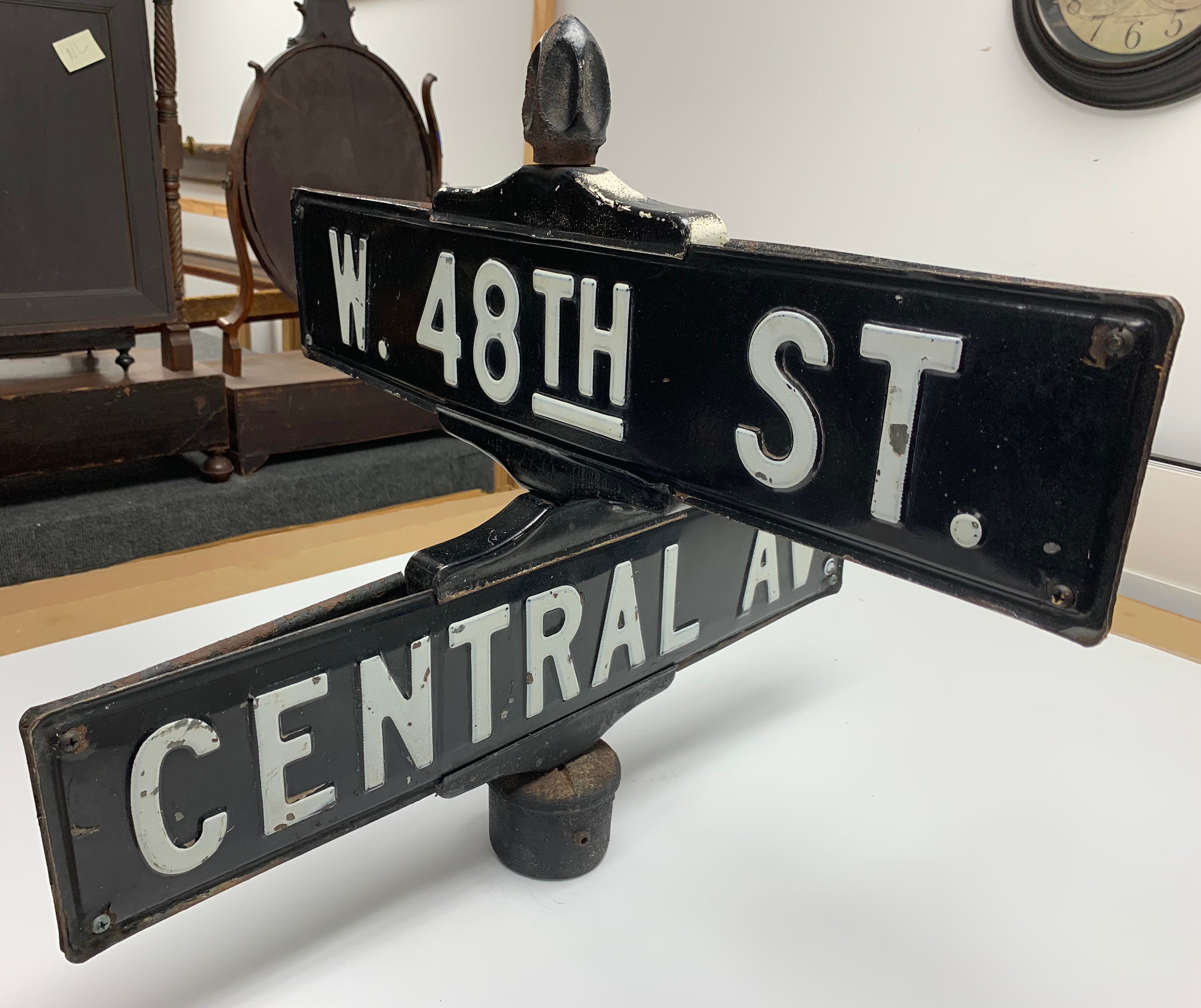 Antique Metal Street Sign All Original Black and White West 48th Street ...