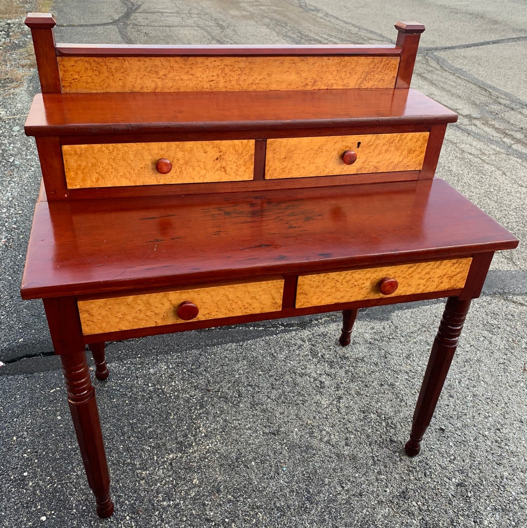 Antique Sheraton Step Back Dressing Table Birds Eye Maple Drawers ...