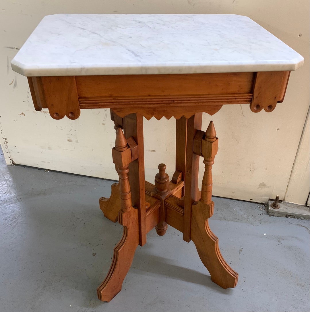 Unique Antique Victorian Maple Marble Top Parlor Table 29H16D22W ...