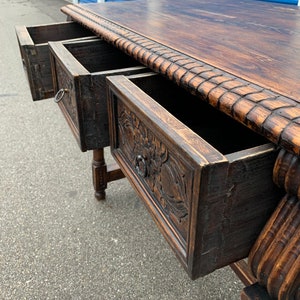 Antique Spanish 19th C Highly Carved Library Table Tressle Base 3 ...