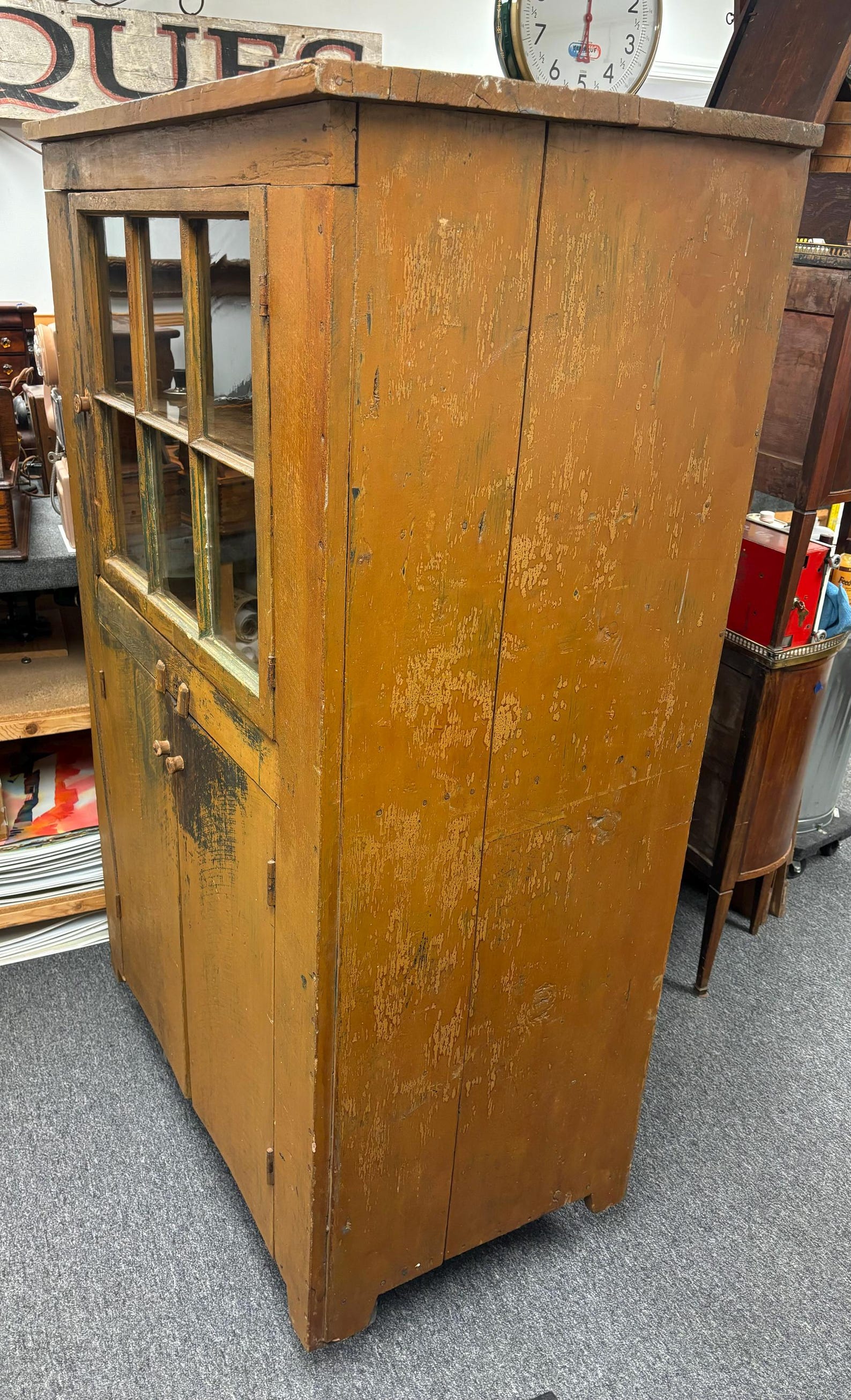 Beautiful Primitive Ohio Amish Country Mustard Painted Cupboard 24D39 ...