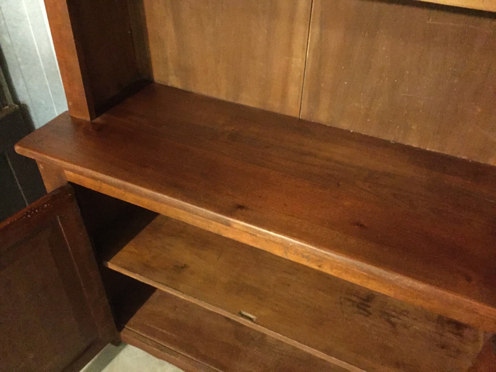 Primitive Stepback Pewter Cupboard One Piece Slant Open Top Walnut ...