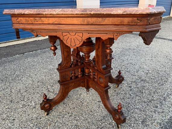 Beautiful Victorian Antique Burl Walnut Rose Marble Top Parlor Table 22D30W27H Shipping is Not Free Etsy