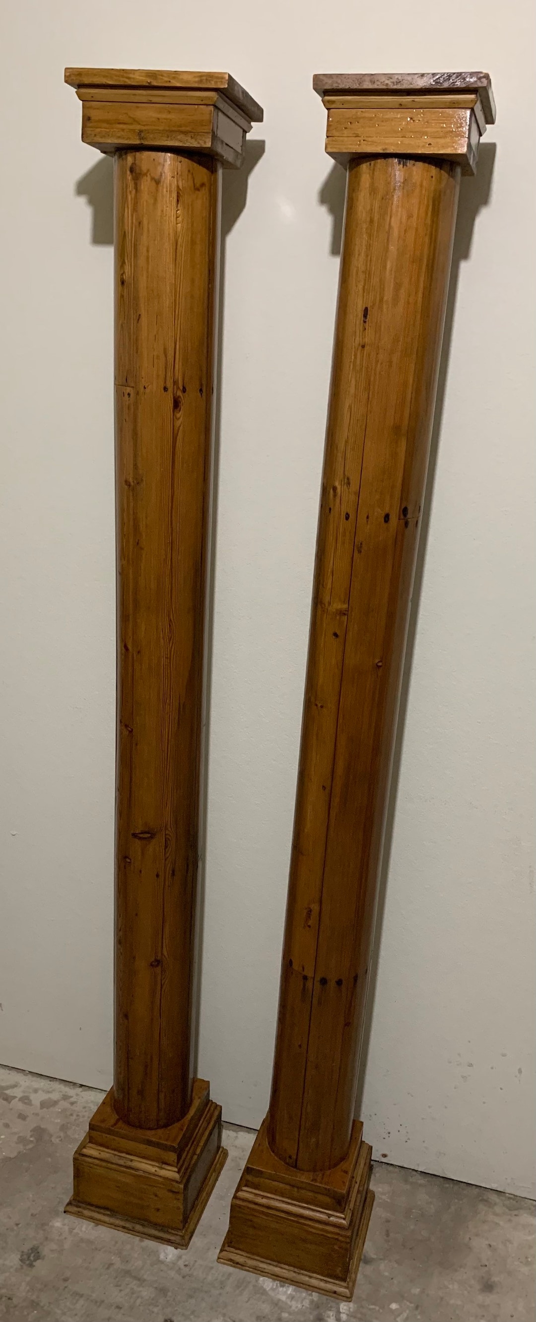 Two Antique New England Pine Columns Pillars on 11x11 Bases 7"x84.5h ...