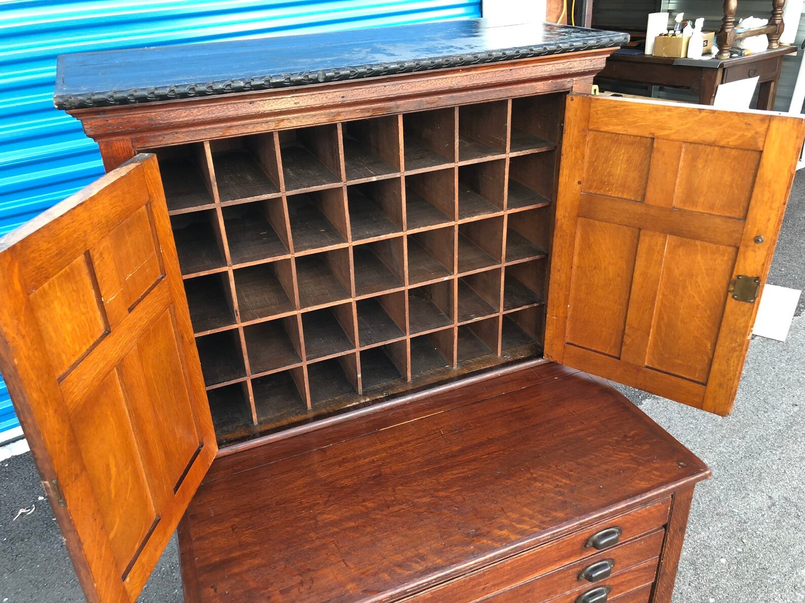 Captains Maritime C. 1900 Oak Paneled Map Flat File Cabinet 38W33D16D30 ...