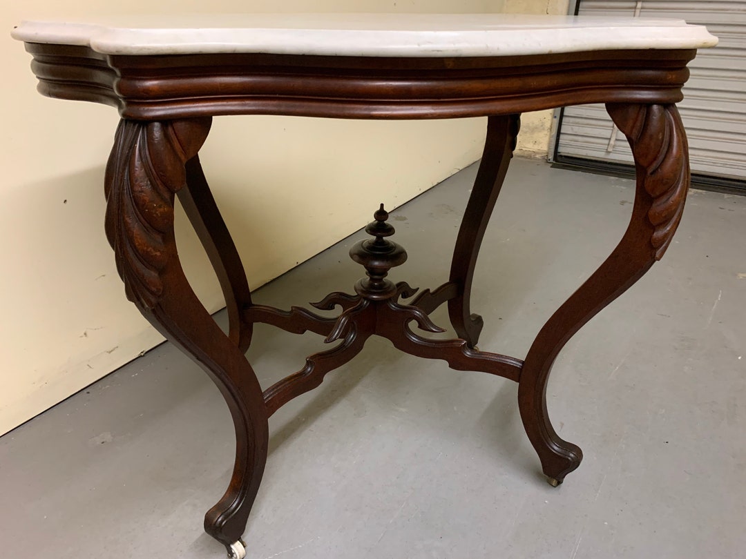 Antique Victorian Marble Turtle Top Parlor Table Dark Wood Carved Legs 35w40d28.5h Shipping is Not Free Etsy