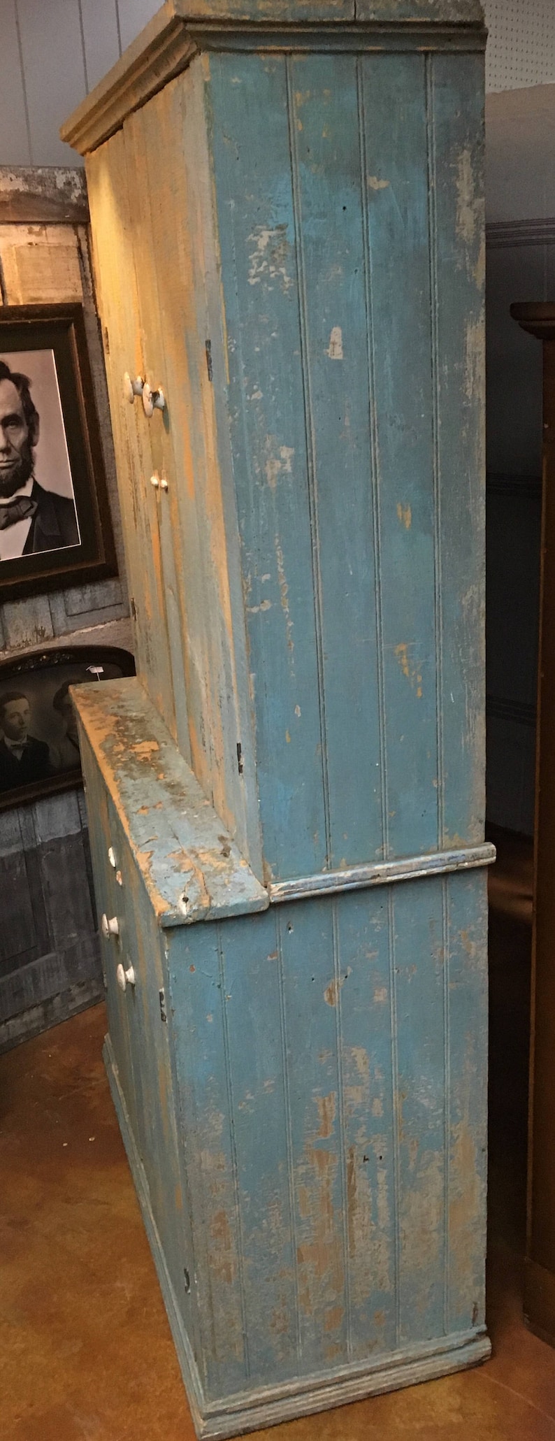 Primitive Original Blue Painted Stepback Cupboard | Etsy