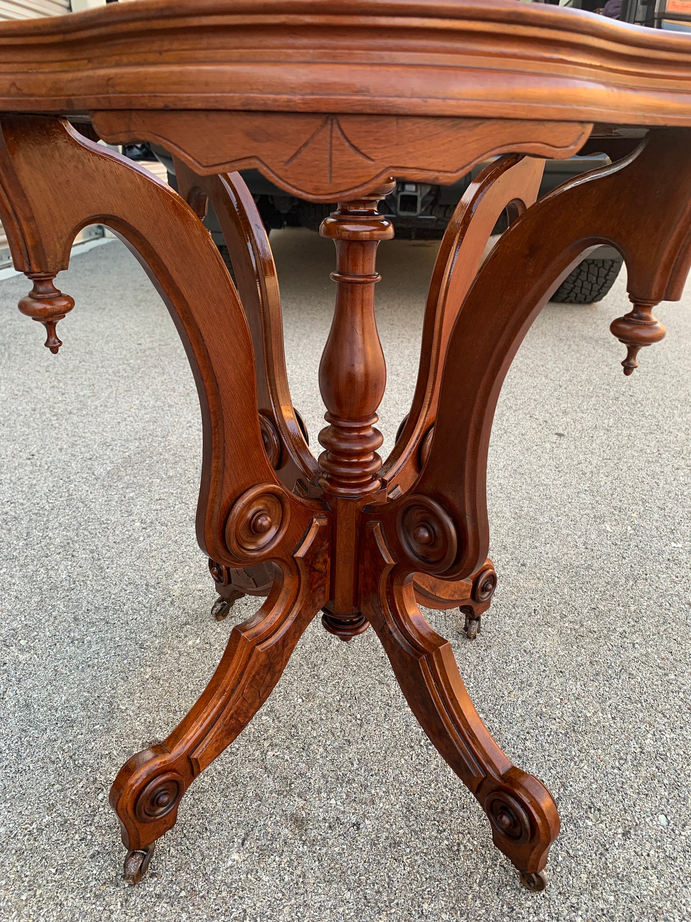 Antique Victorian Walnut Marble Turtle Top Table 29W22D29H Shipping is ...