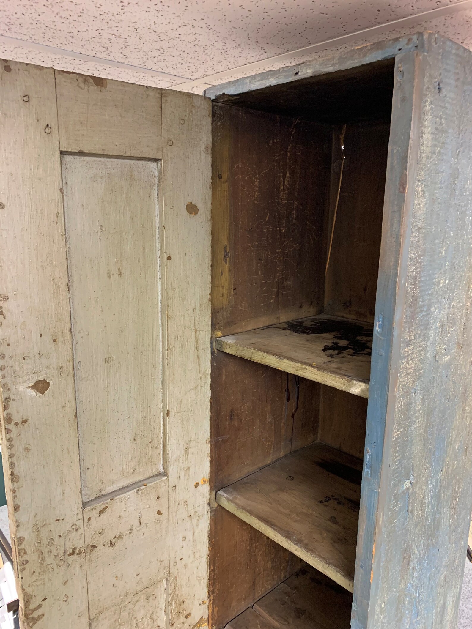 Antique Primitive 1850 Blue Painted Chimney Cupboard 16w14.5d55h ...