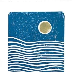 Sunset on the Ocean at Night - Blue and Gold Relief Print - 8x10 ...