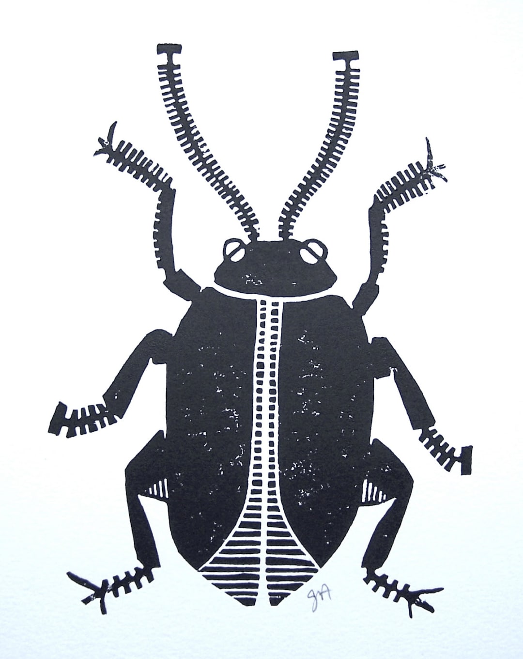 Beetle Linocut Print - Bug Poster - Letterpress Paper - Hand Pulled ...
