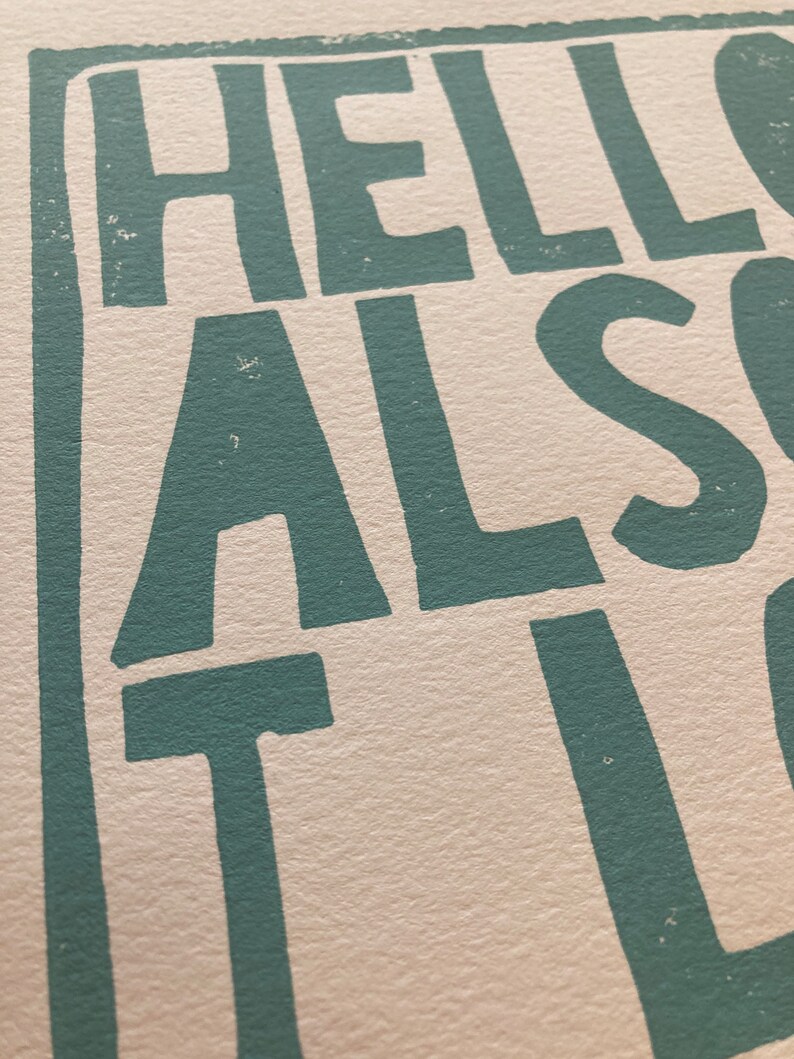 Linocut Print Hello. Also I Love You. Hand Pressed Linocut - Etsy