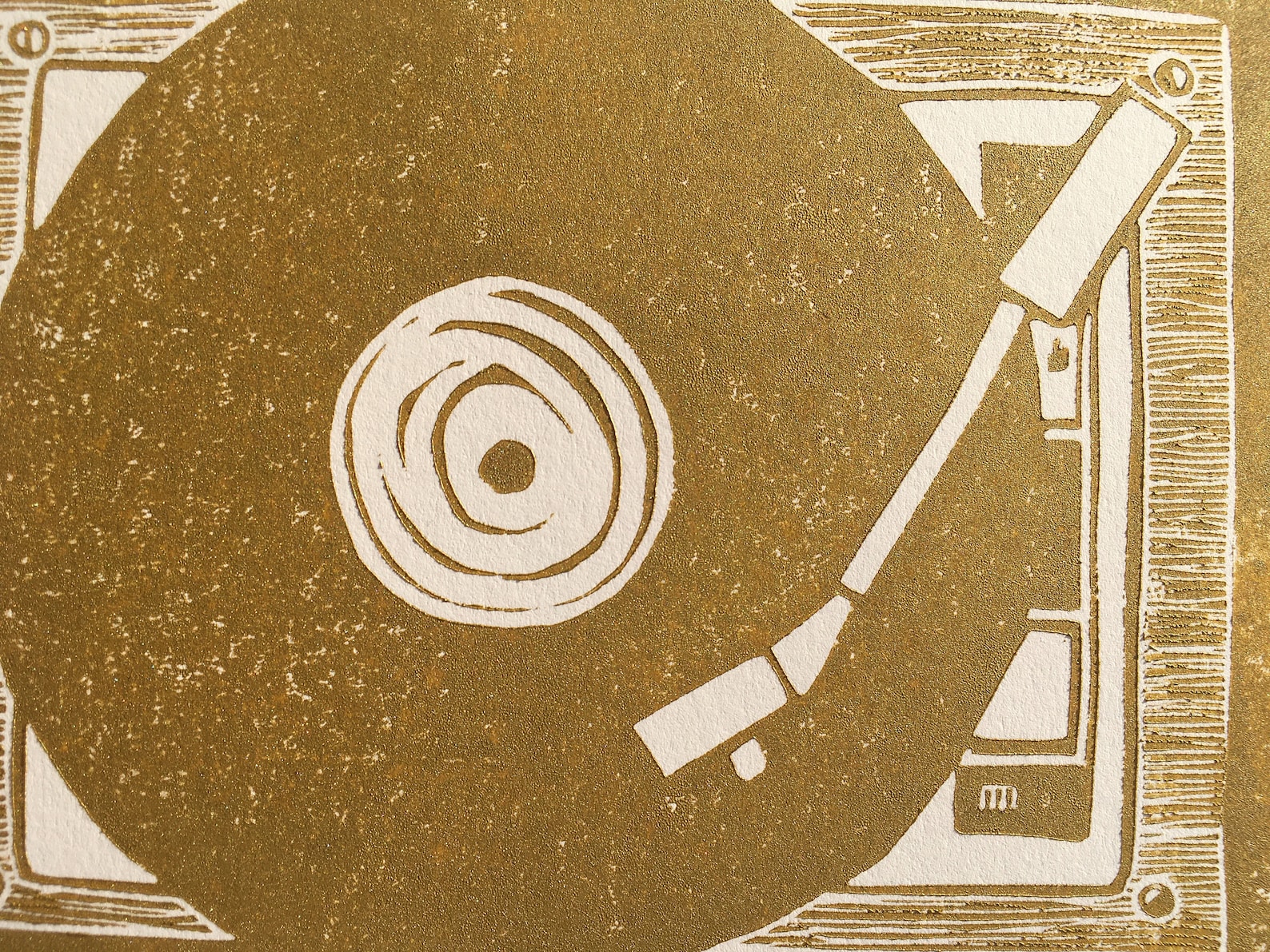 Metallic Gold Print - Record Player Linoprint - Hand-printed Linocut ...