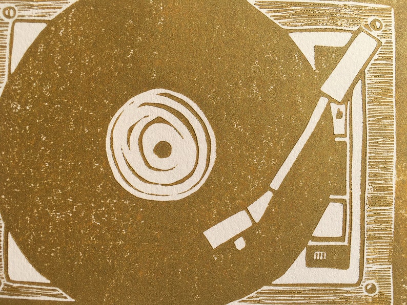 Metallic Gold Print Record Player Linoprint Hand-printed - Etsy