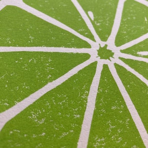 Lime Green Linoprint - Hand Pressed Citrus Linoleum Print for the ...