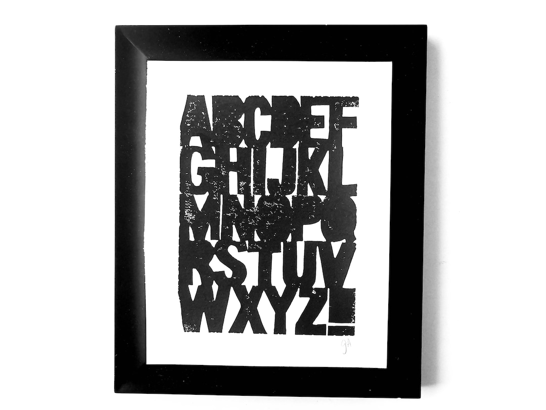 Alphabet Relief Print - Black Alphabet Letterpress Typography Poster ...
