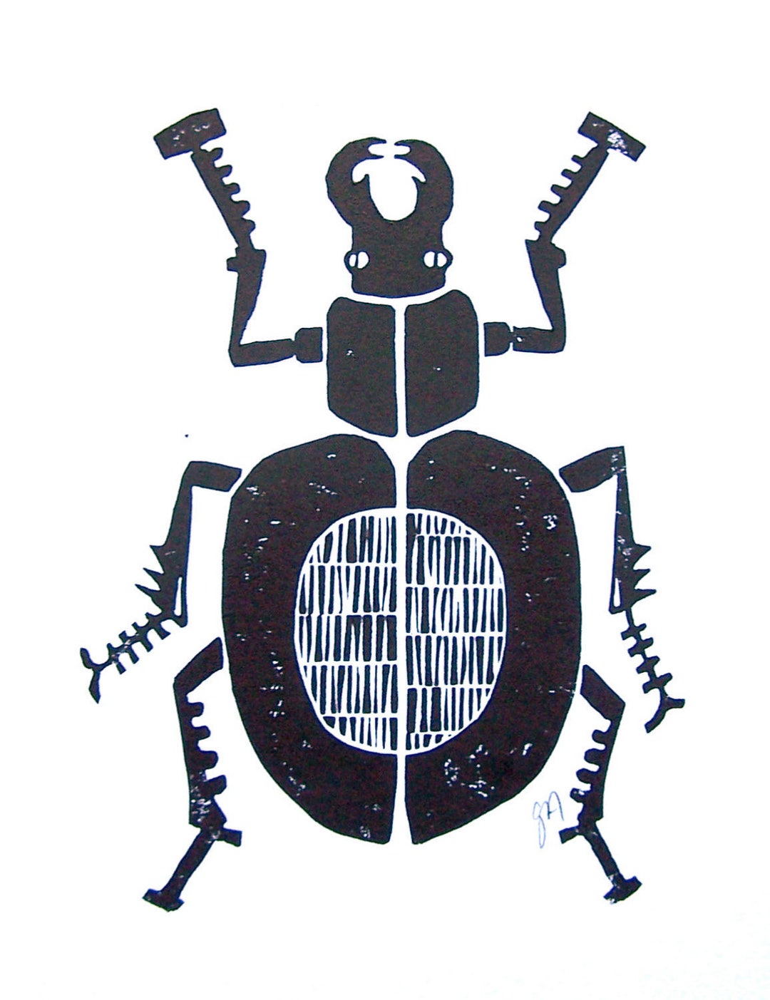 Stag Beetle Linocut Print 8x10 Hand Printed Poster on Cotton Paper ...