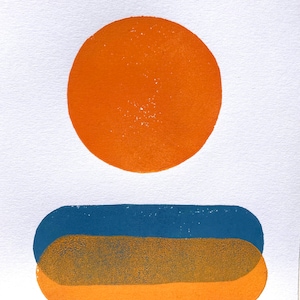 Monoprint - Abstract Multi-color Linocut Relief Blue and Yellow Print ...