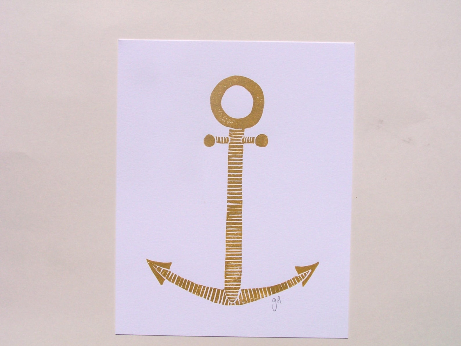Minimal Gold Anchor 8x10 Nautical Maritime Linoleum Block - Etsy