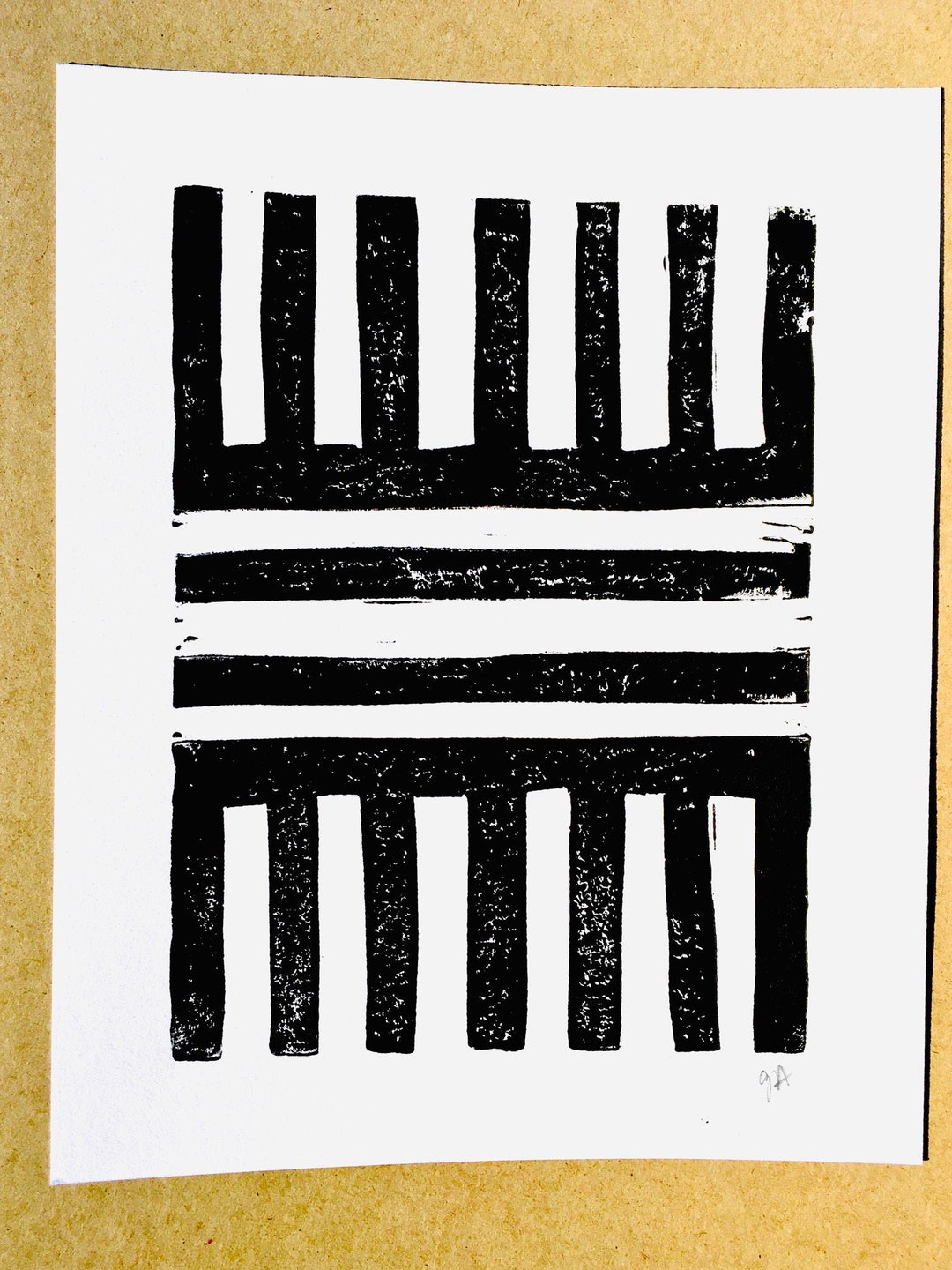 Abstract Geometric Minimal Block Print Poster - Linoleum Block Print ...