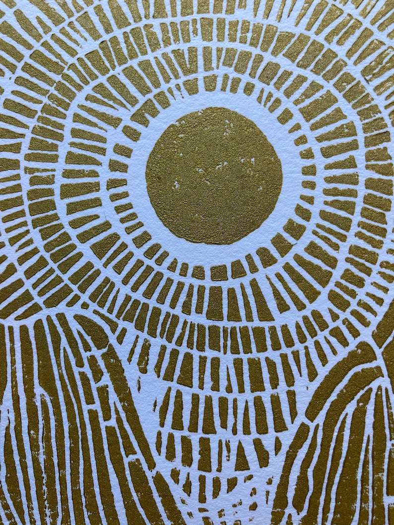 Fjords of Norway Linocut Print - 8x10 Gold Linoleum Block Print ...