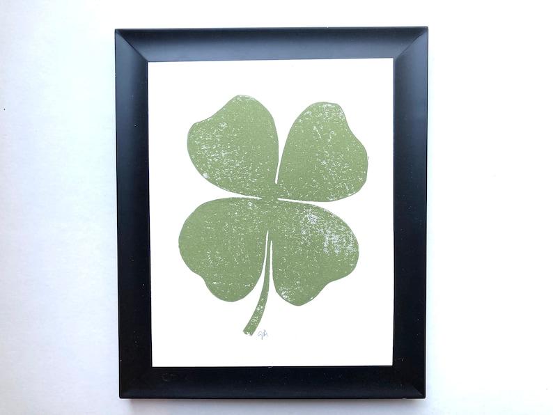 Four Leaf Clover Linoleum Block Print 8x10 Green Linocut - Etsy