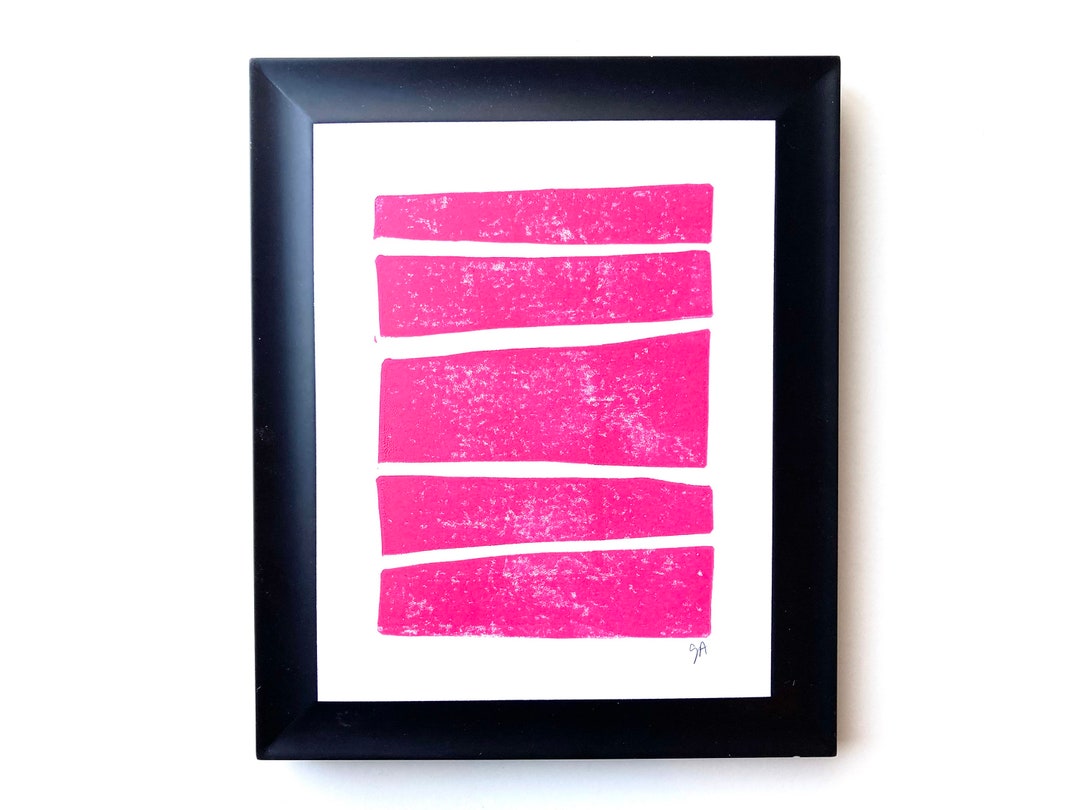 Minimal Mid Century Modern Linocut Relief Print in Hot Pink on 8x10 ...