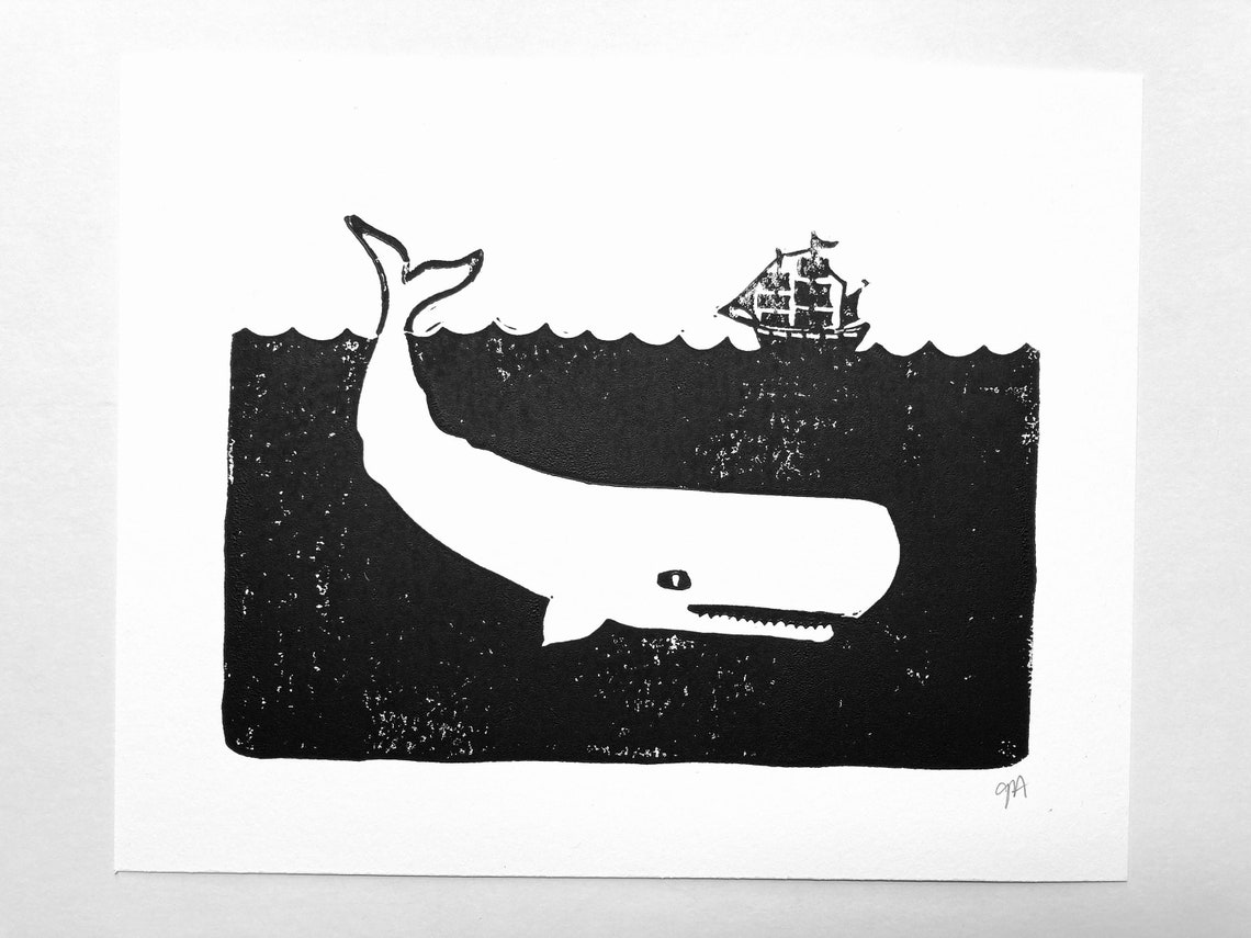 Moby Dick Print the Elusive White Whale Blue Block Print - Etsy