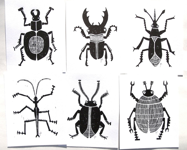 3 LINOCUT PRINTS Set of 3 Block Print Insects 8x10 Bugs - Etsy