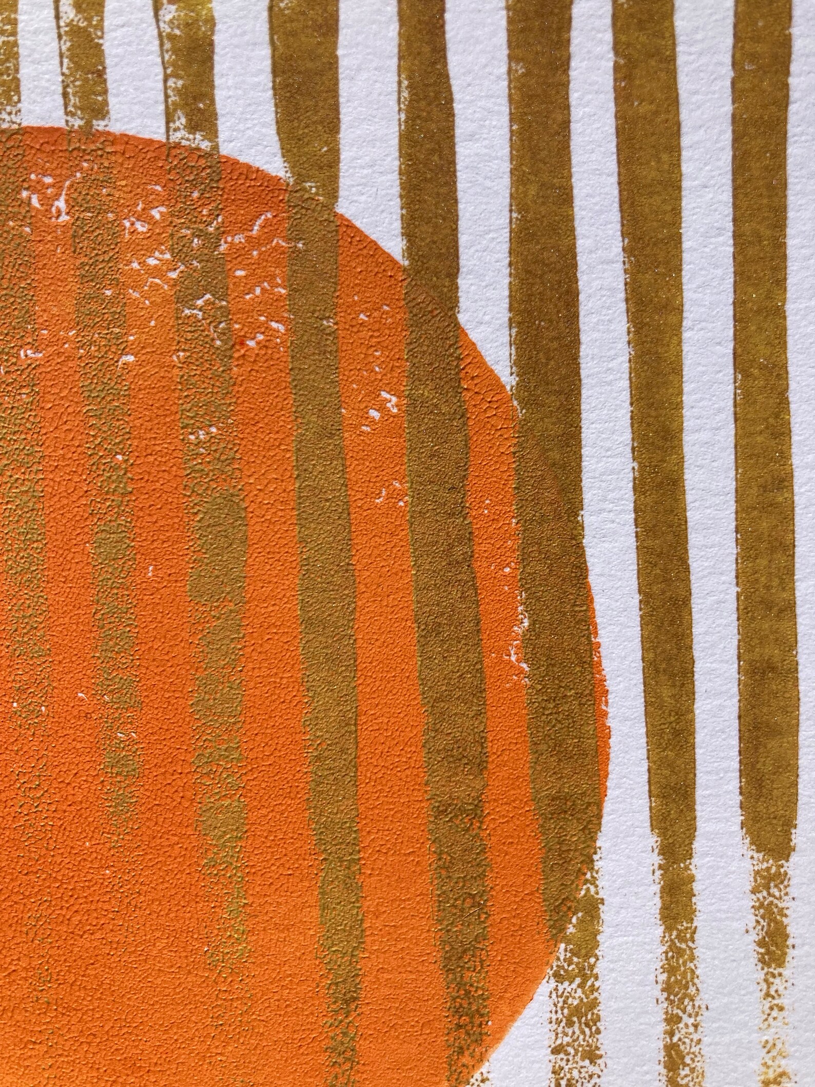 Abstract Landscape Monoprint of the Sun and Ocean in Orange and Blue ...