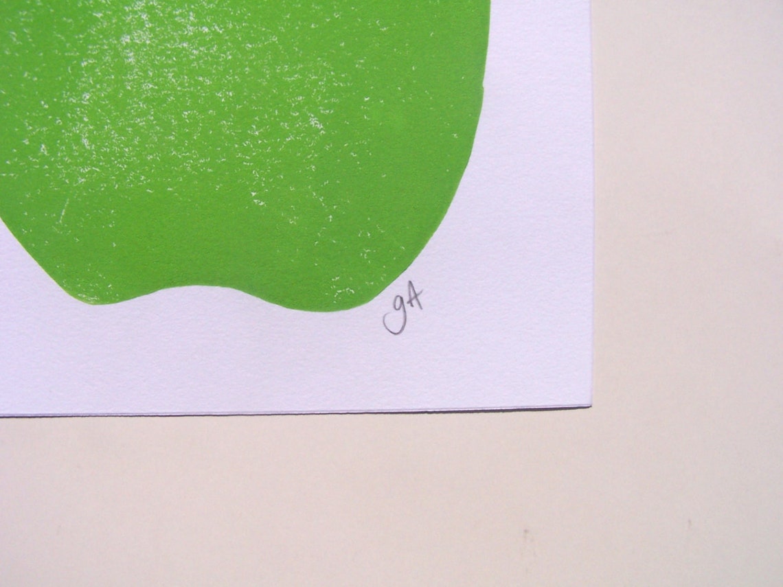 Green Apple Block Print Bright Green Hand-pressed Linoleum | Etsy